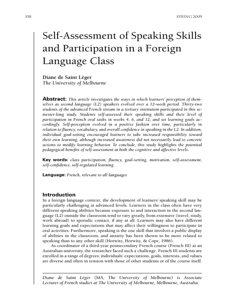 Speaking Skills Self-Assessment Study | PDF | Self Efficacy | Fluency