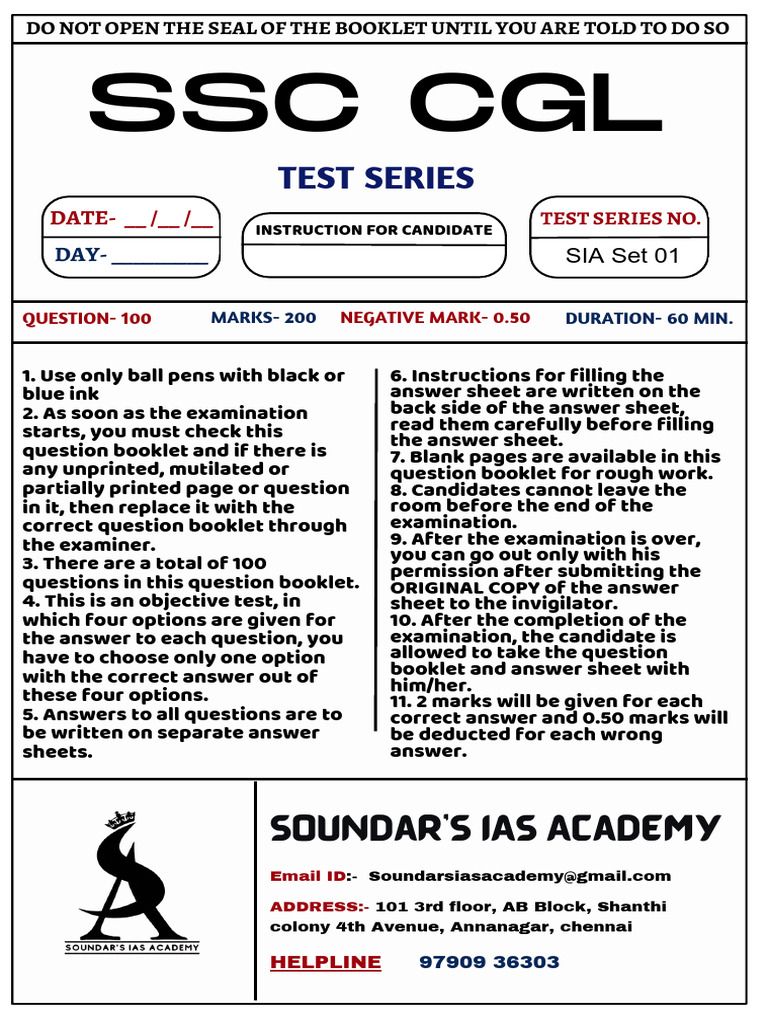 Soundar IAS Academy - SSC CGL Set 01 | PDF