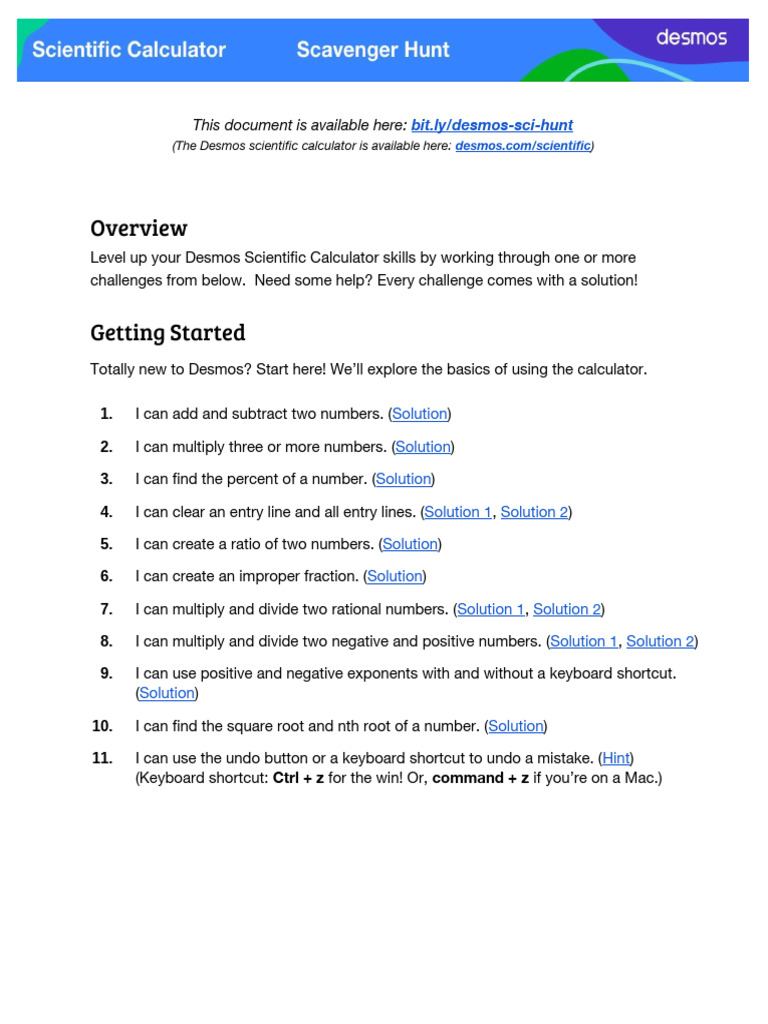Desmos Scientific Calculator Scavenger Hunt (1) | PDF | Function ...