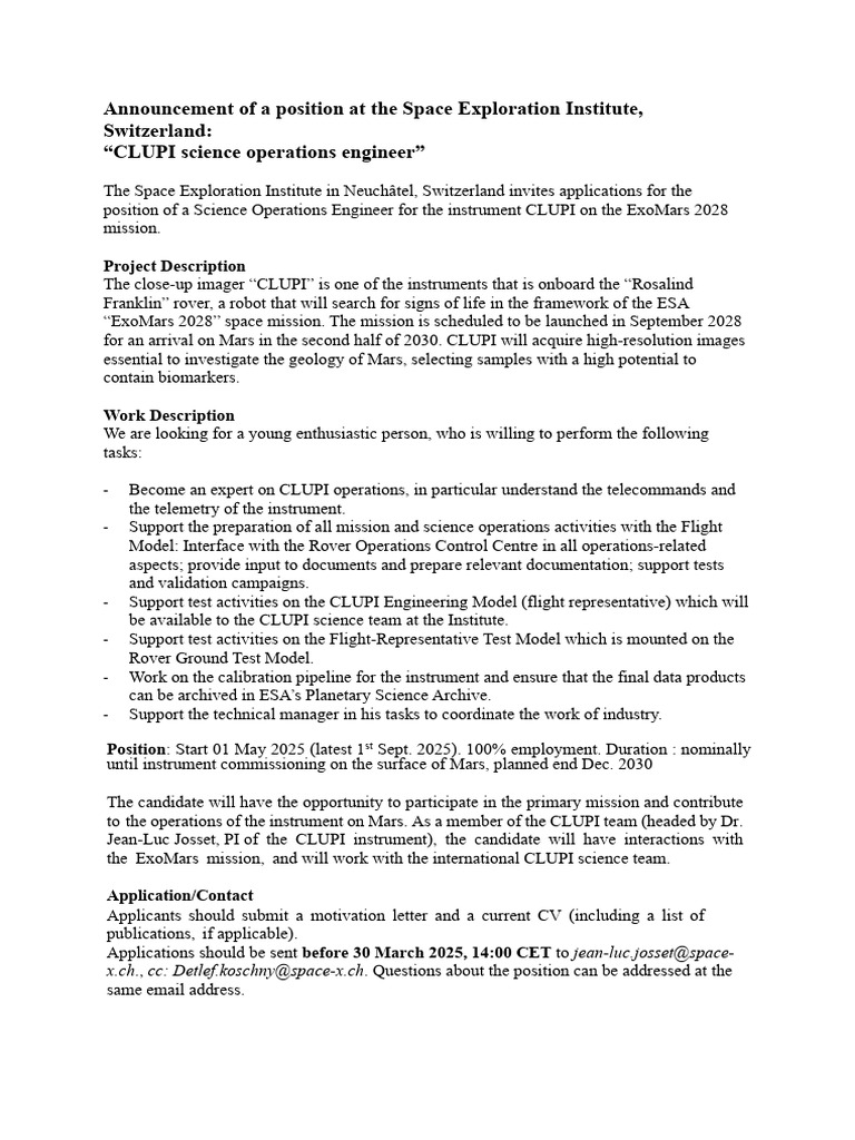 2025.02.25 EXM - CL .MEM .SEI .2501 - Vacancy Note Science Operations Engineer v.1.0 | PDF ...