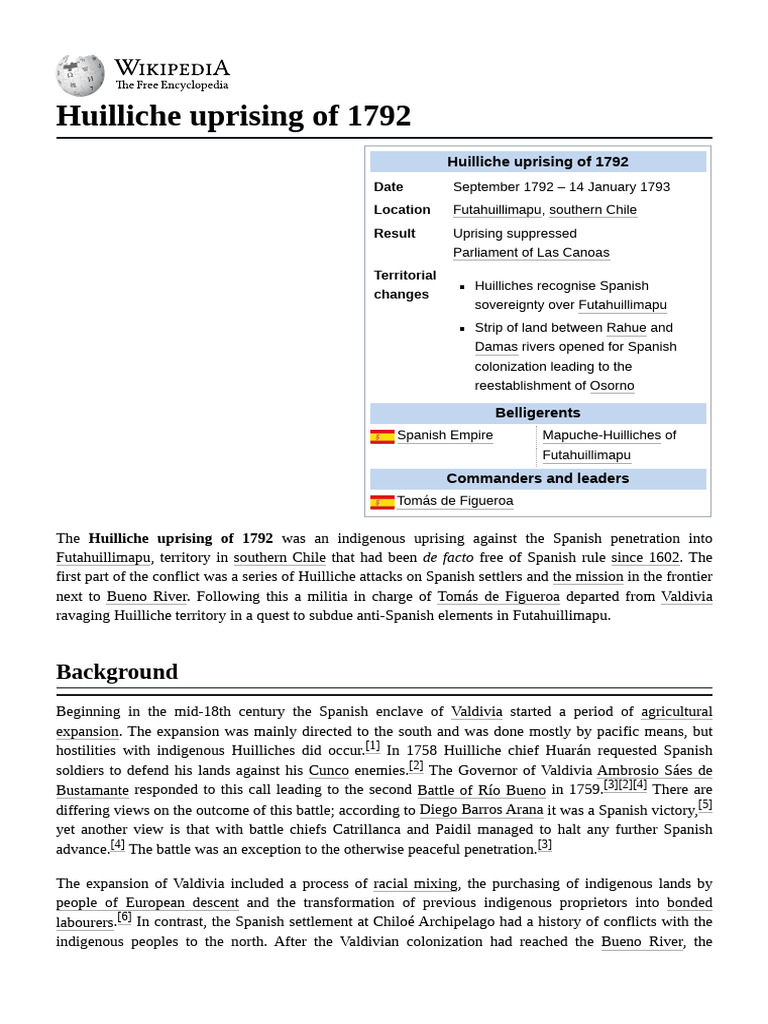 Huilliche_uprising_of_1792 | PDF | Spanish Empire | Chile