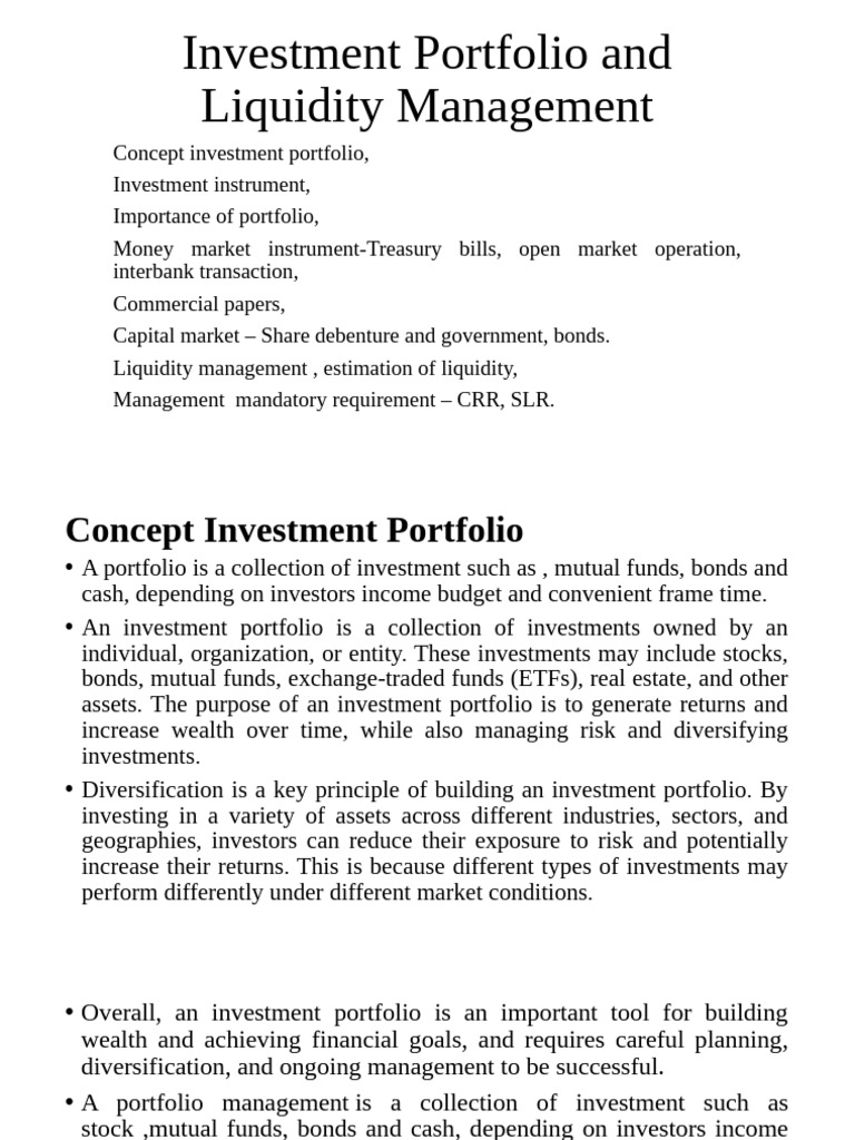 Investment Portfolio and Liquidity Management CHP 9 | PDF | Investing ...