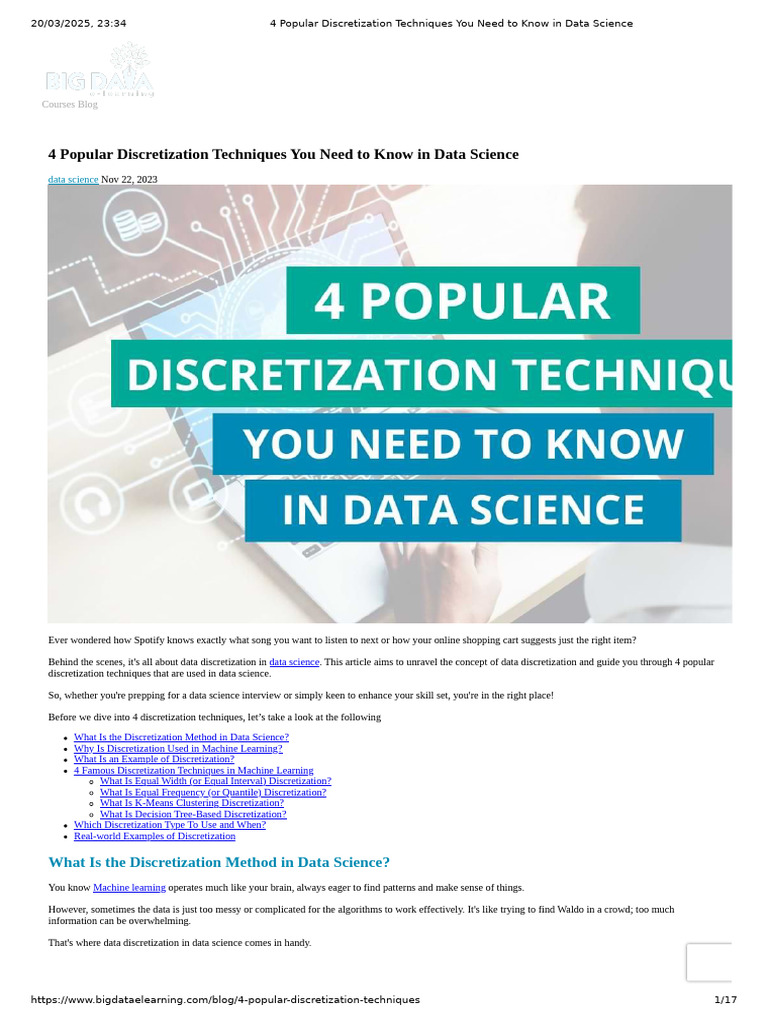 4 Popular Discretization Techniques You Need to Know in Data Science (1) | PDF | Machine ...