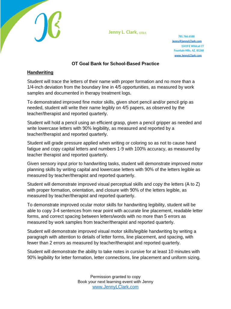 Handwriting Goals for Occupational Therapy | PDF | Mental Processes ...