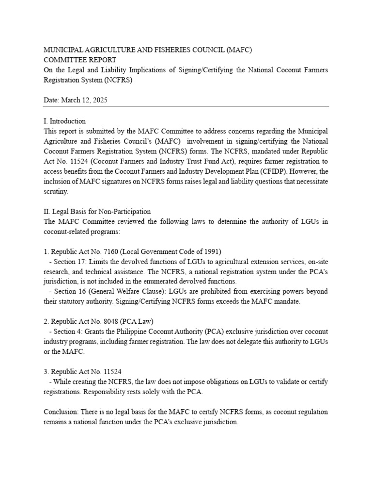 MAFC Report on NCFRS Certification Risks | PDF | Common Law | Government