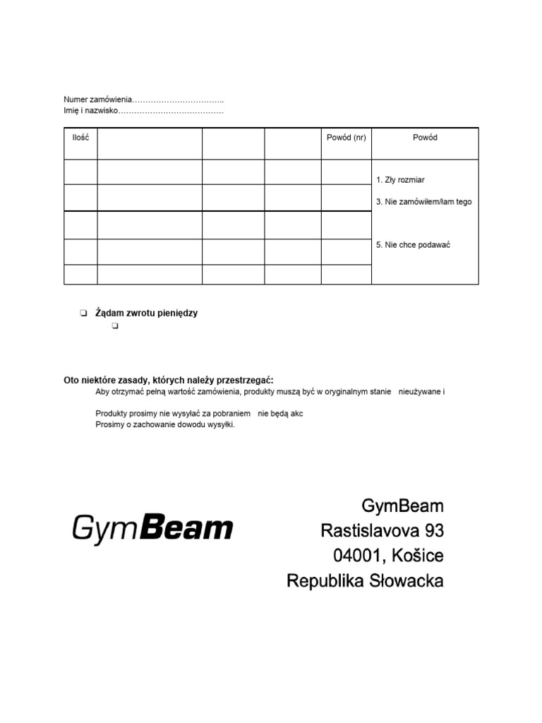 Formularz Reklamacyjny PL | PDF