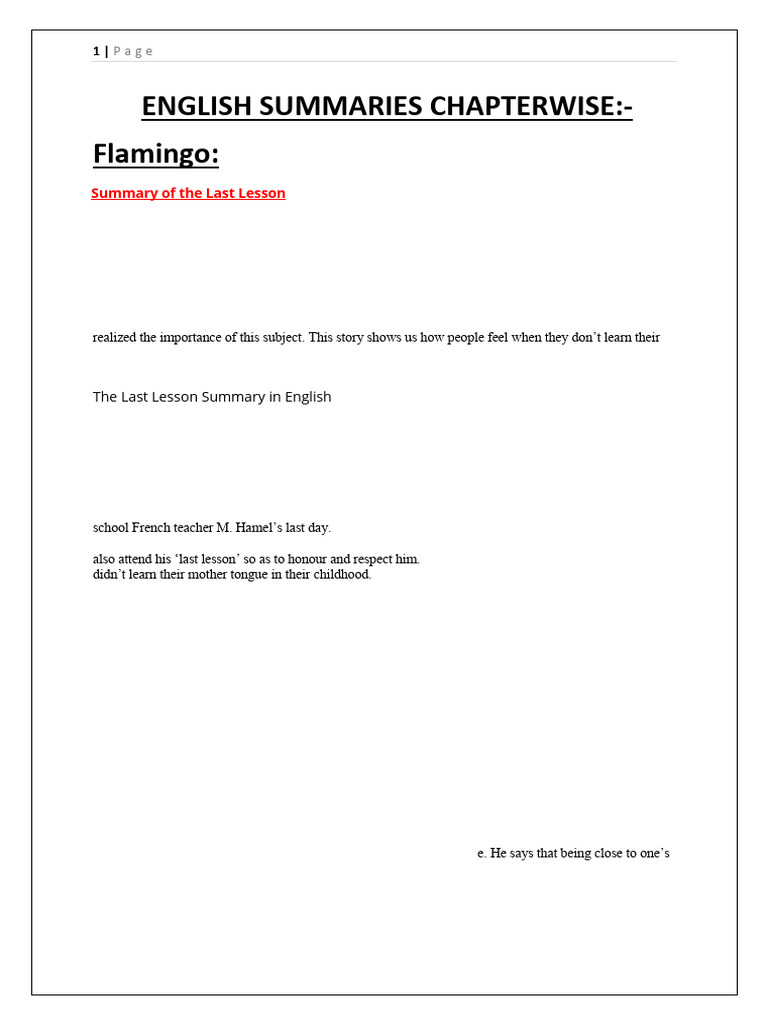 English Summaries Chapterwise (Flamingo) | PDF | Beauty | Mahatma Gandhi