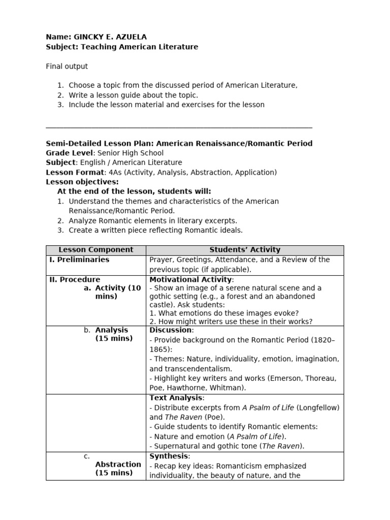 Teaching American Lit - Lesson Guide | PDF | Romanticism | American ...