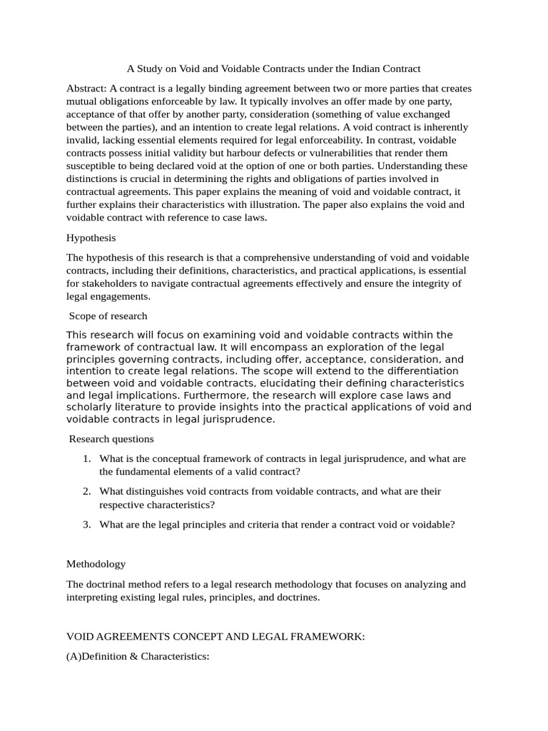 A Study On Void and Voidable Contracts Under The Indian Contract 4th ...