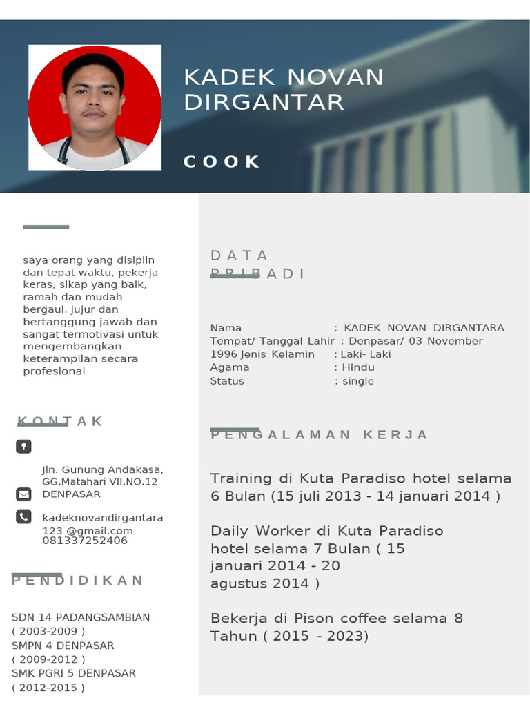 Cv Kadek Novan Dirgantara (1) | PDF