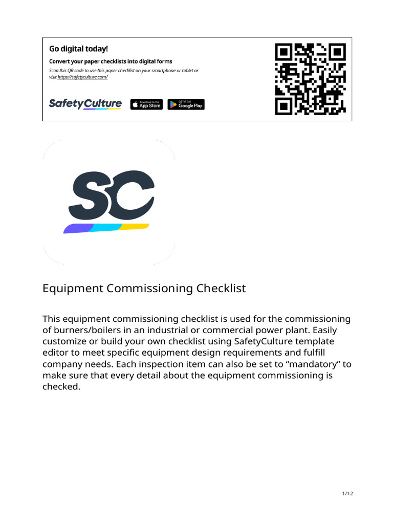 Equipment Commissioning Checklist | PDF | Boiler | Pump