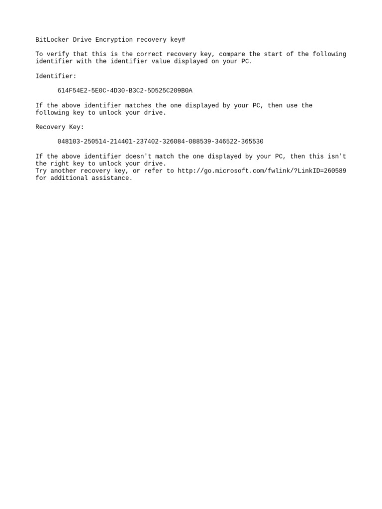 BitLocker Recovery Key 614F54E2 5E0C 4D30 B3C2 5D525C209B0Aqe | PDF