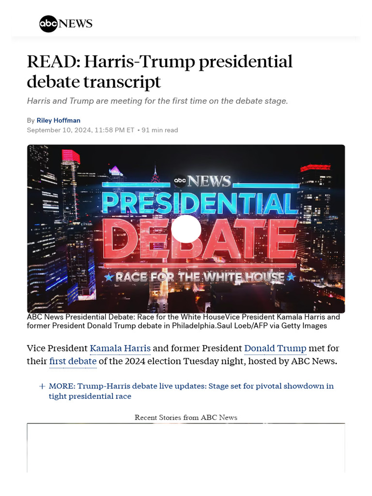 Harris vs Trump Debate | PDF | Cost Of Living | Republican Party ...