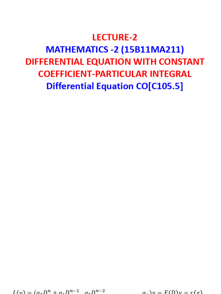 L 2 - Maths2 - Particular Integral of ODE | PDF | Algebra | Subtraction