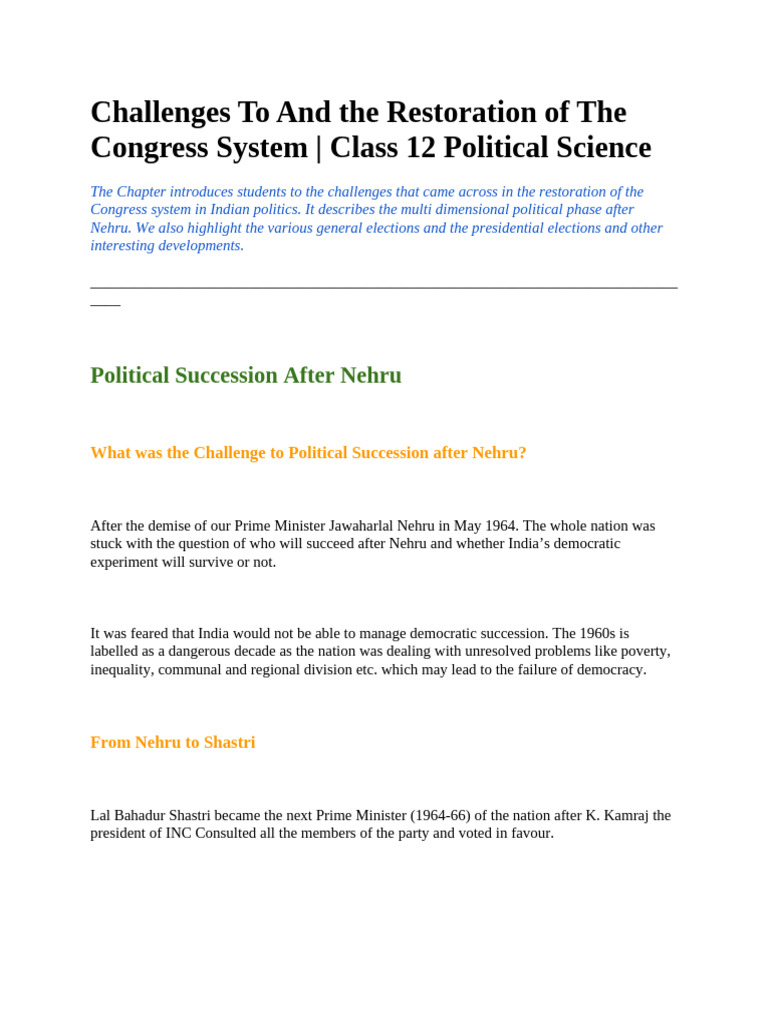 Challenges in Restoring Congress System | PDF | Indian National ...