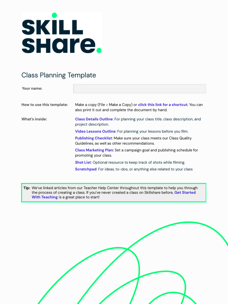 EN-Class Planning Template-Skillshare | PDF | Image Resolution