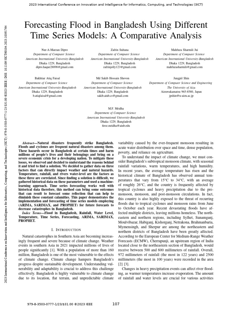 Forecasting Flood in Bangladesh Using Different Time Series Models A ...