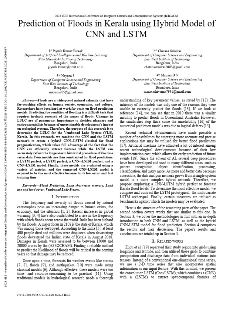 Prediction of Floods in Kerala Using Hybrid Model of CNN and LSTM | PDF | Flood | Deep Learning