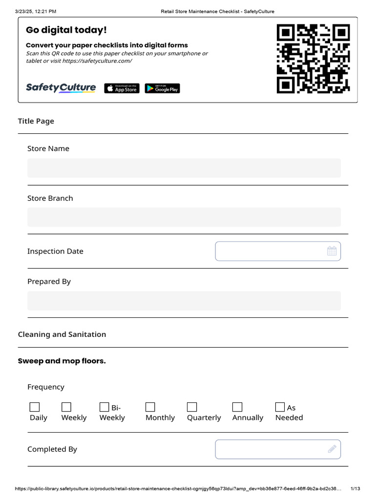 Retail Store Maintenance Checklist | PDF