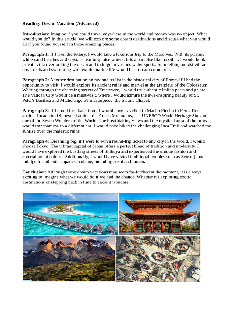 Dream Vacation Destinations Explored | PDF