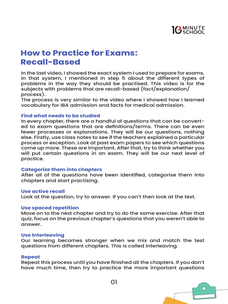 Preparing for Recall-Based Exams | PDF
