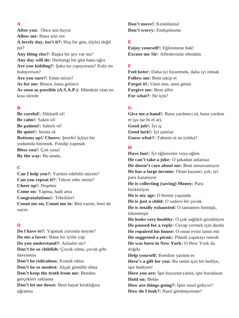 Everyday Language Ingilizce Konusma Ifadeleri Ve Turkce Anlamlari 4 Sayfa 93618 | PDF