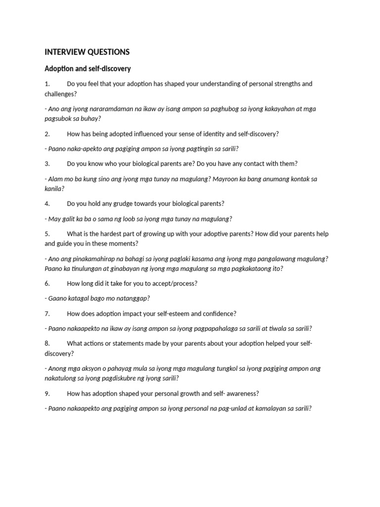 Interview Questions (English and Filipino) | PDF