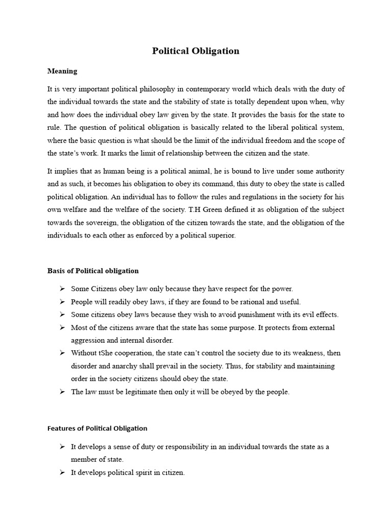 Understanding Political Obligation | PDF | State (Polity) | Citizenship