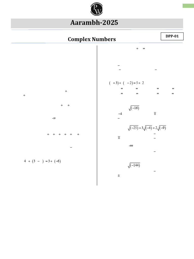 Complex Numbers and Quadratic Equations - DPP 01 | PDF | Complex Number | Mathematical Objects