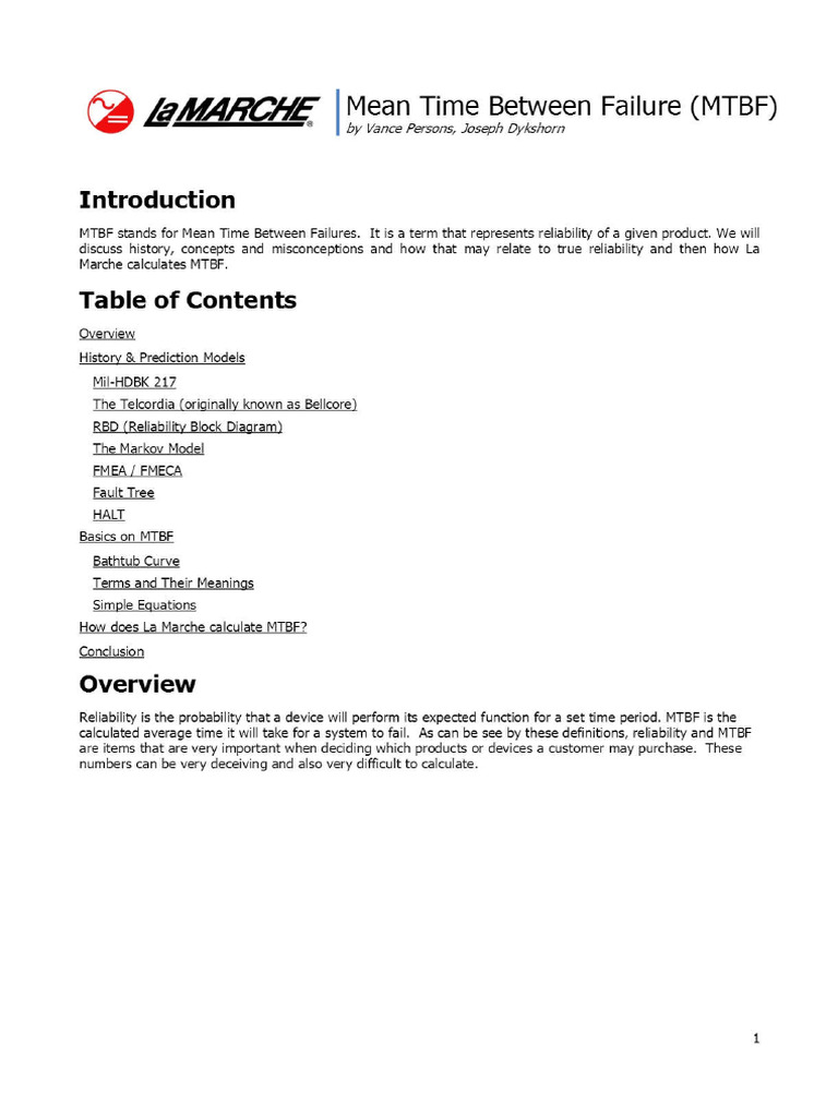 Mean Time Between Failure (MTBF) PDF | PDF