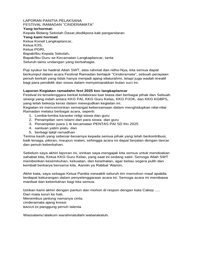 Laporan Panitia Pelaksana | PDF