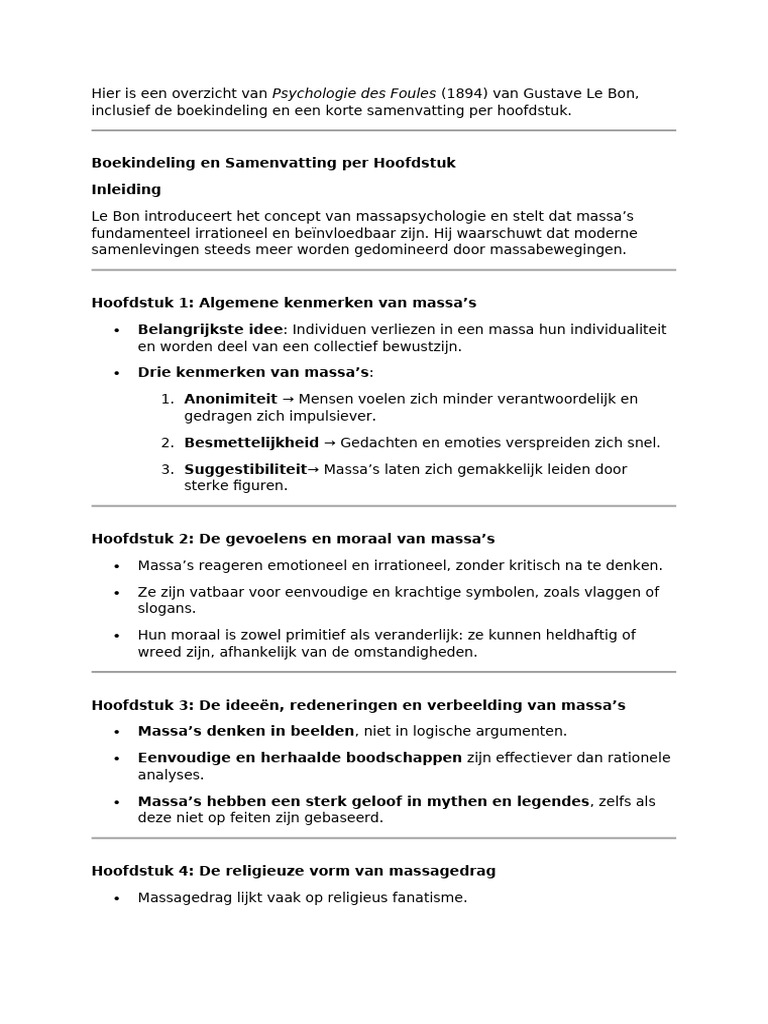 Hier Is Een Overzicht Van Psychologie Des Foules | PDF