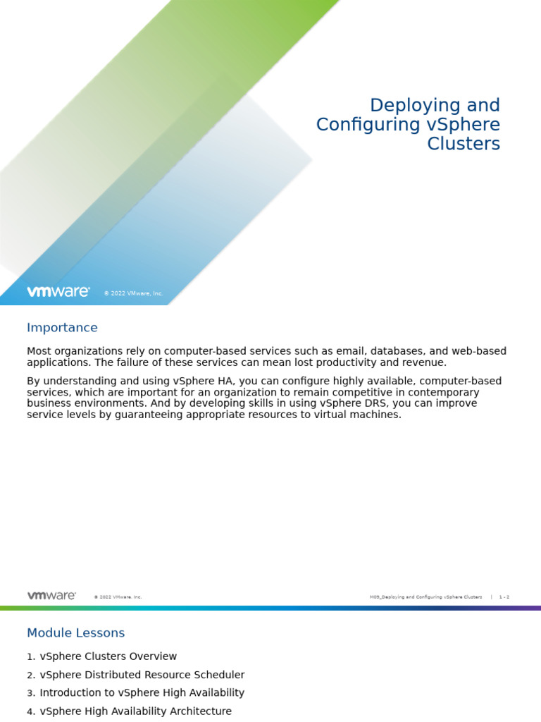 Module 9 Deploying And Configuring Vsphere Clusters Pdf Virtual Machine Computer Cluster