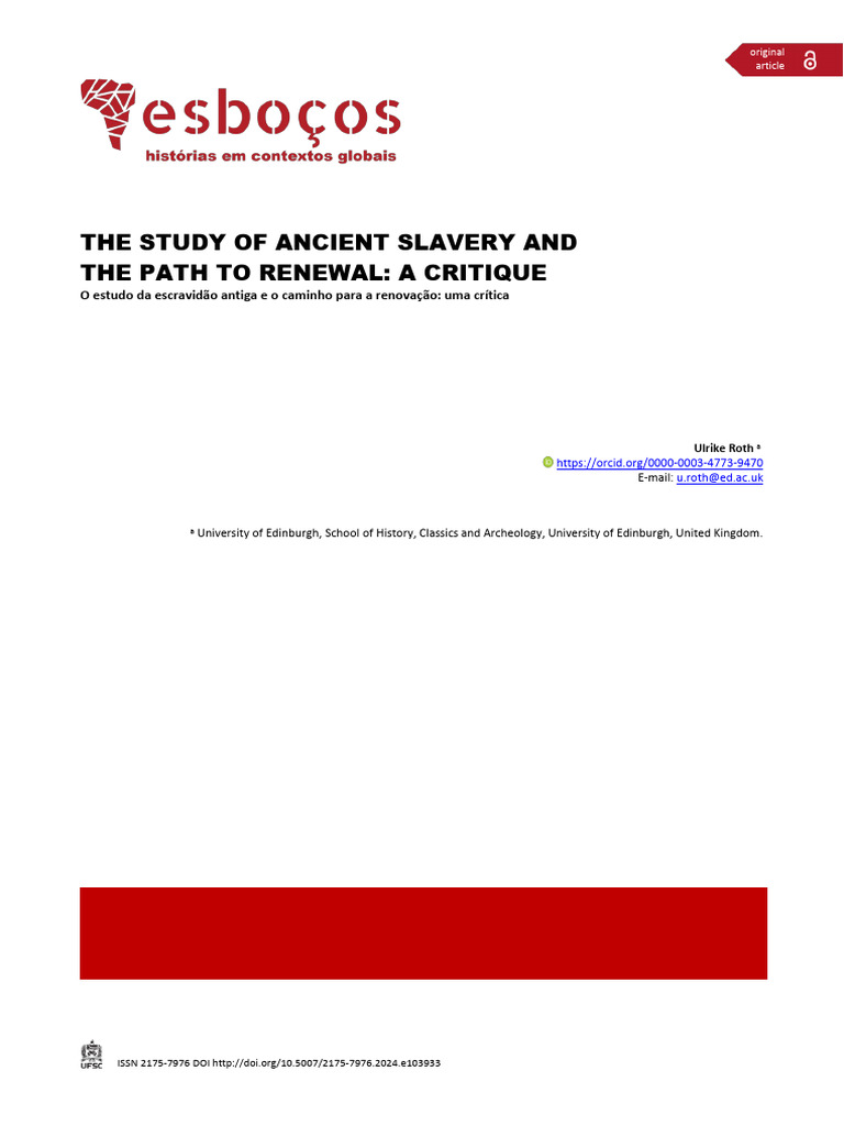 Roth, The study of Ancient slavery and the path to renewal | PDF ...