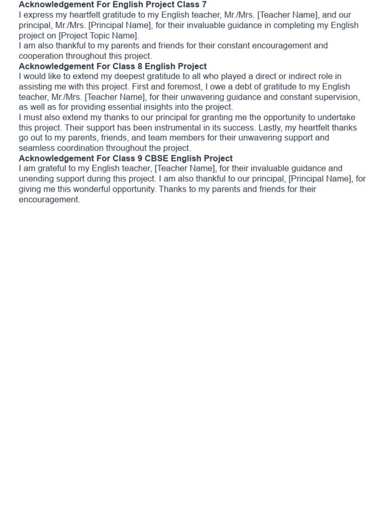 Acknowledgement For English Project-4 | PDF