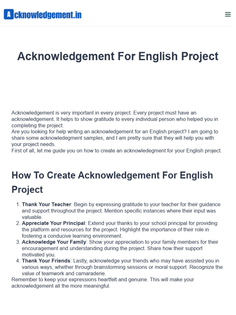Acknowledgement For English Project-1 | PDF