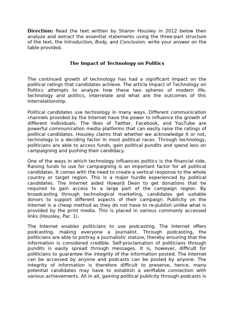 Technology's Influence on Political Campaigns | PDF | Internet ...