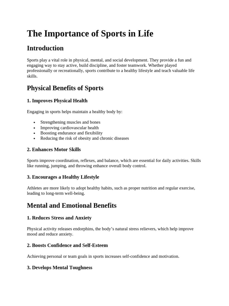 Benefits of Sports for Health and Life | PDF | Sports | Psychological ...