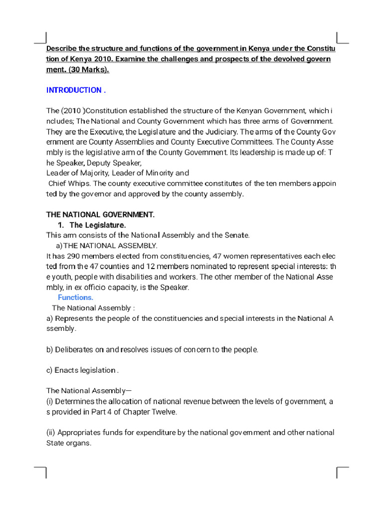 Government Politics and Constitution in Kenya Cat 1 and 2 - Phoenix | PDF