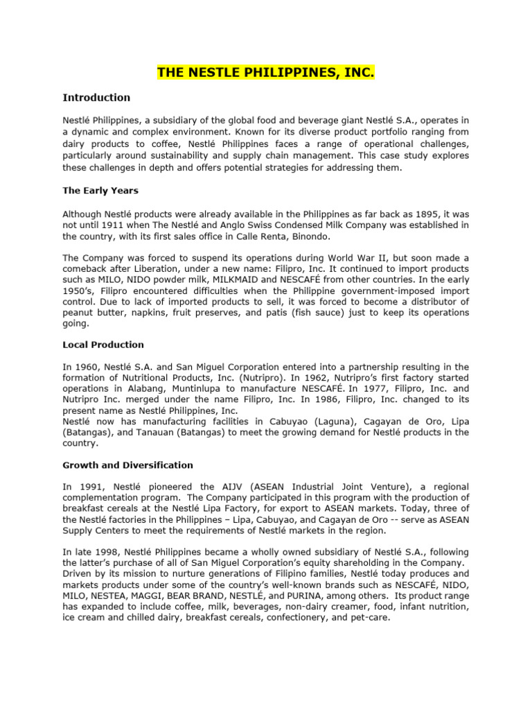 Nestlé Philippines: Sustainability Challenges | PDF | Sustainability ...