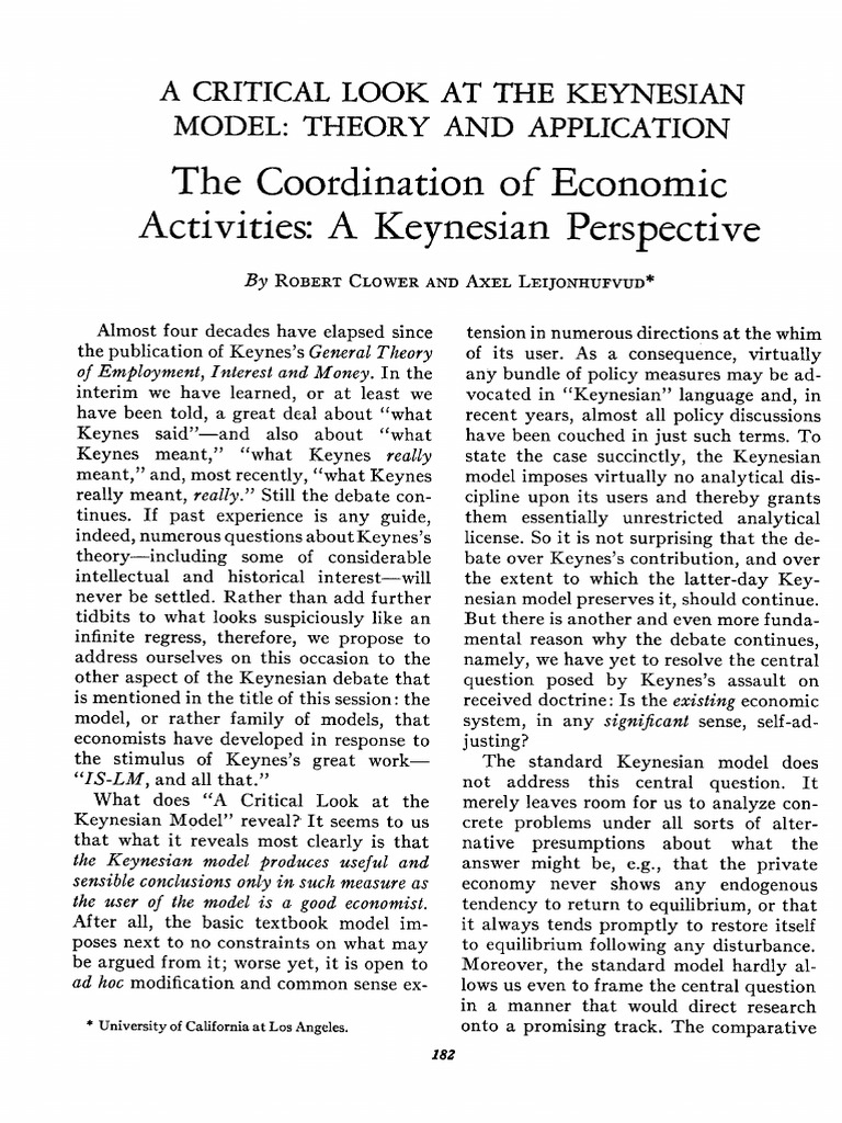 1975 The Coordination of Economic Activities A Keynesian Perspective ...