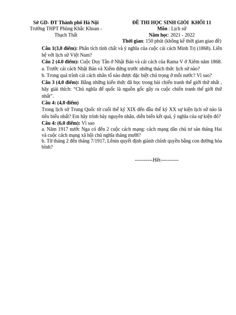 Đe HSG 2022 K11 | PDF