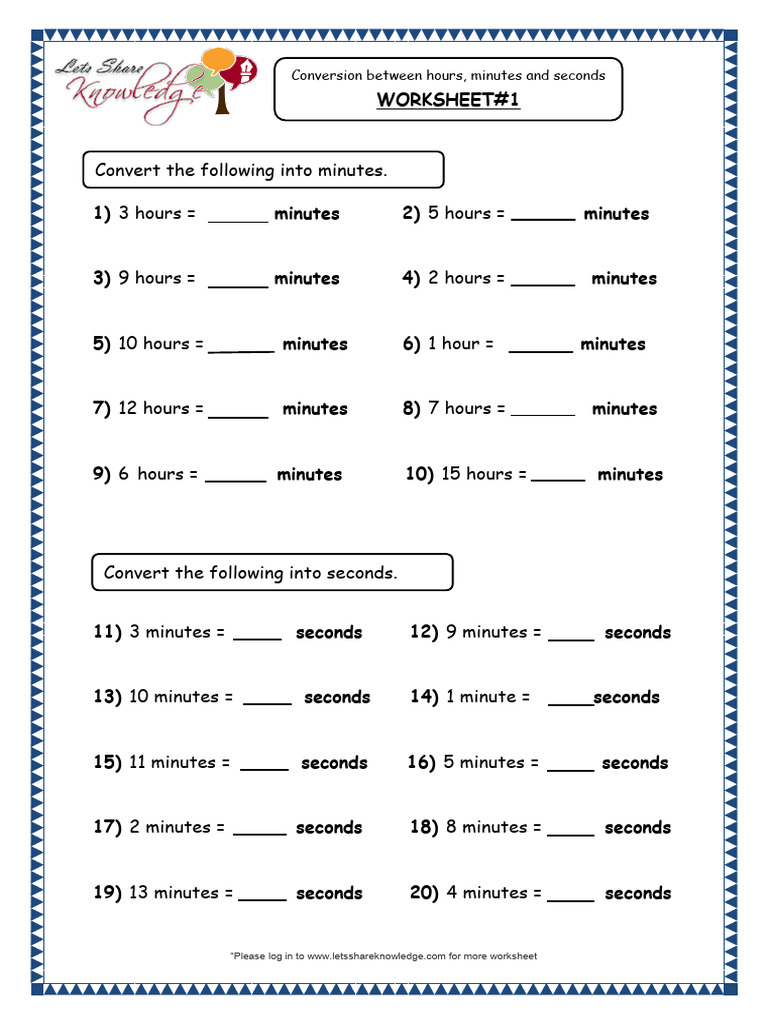 Time Conversion Between Hours Minutes and Seconds Grade 4 Maths ...