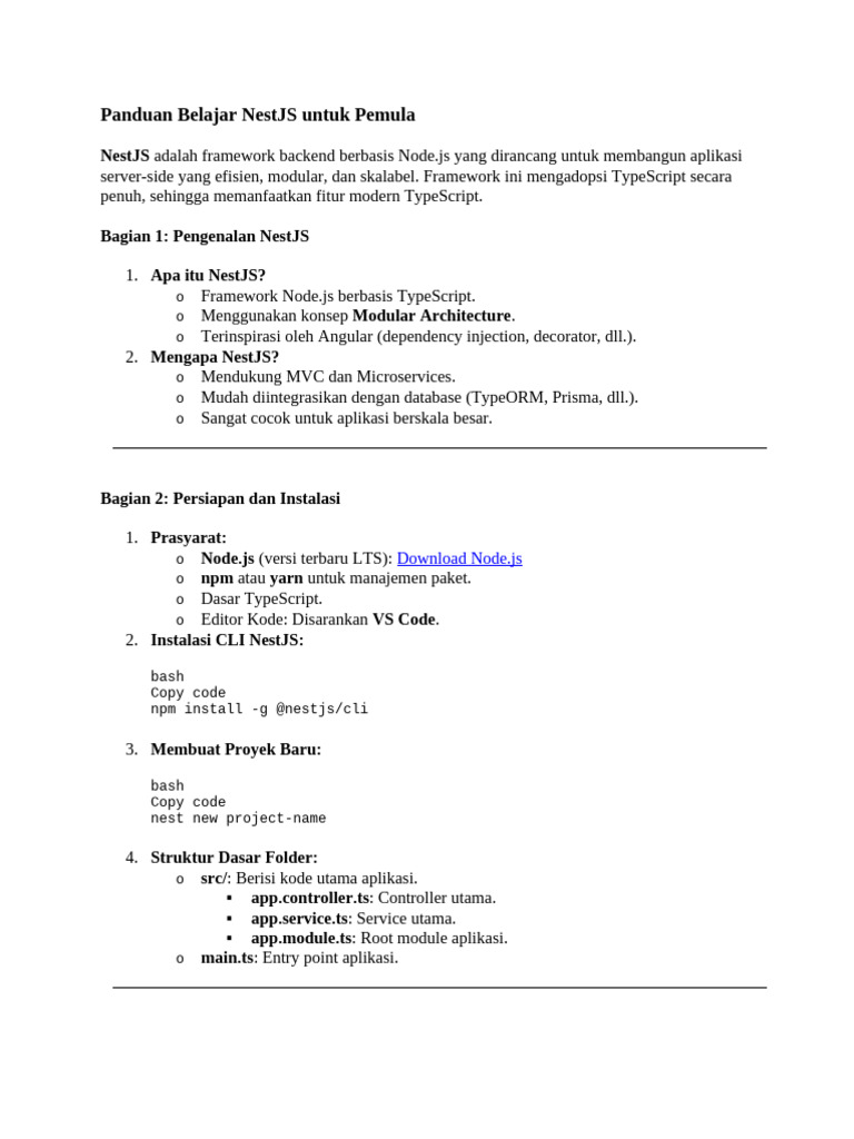 Panduan Belajar NestJS Untuk Pemula | PDF