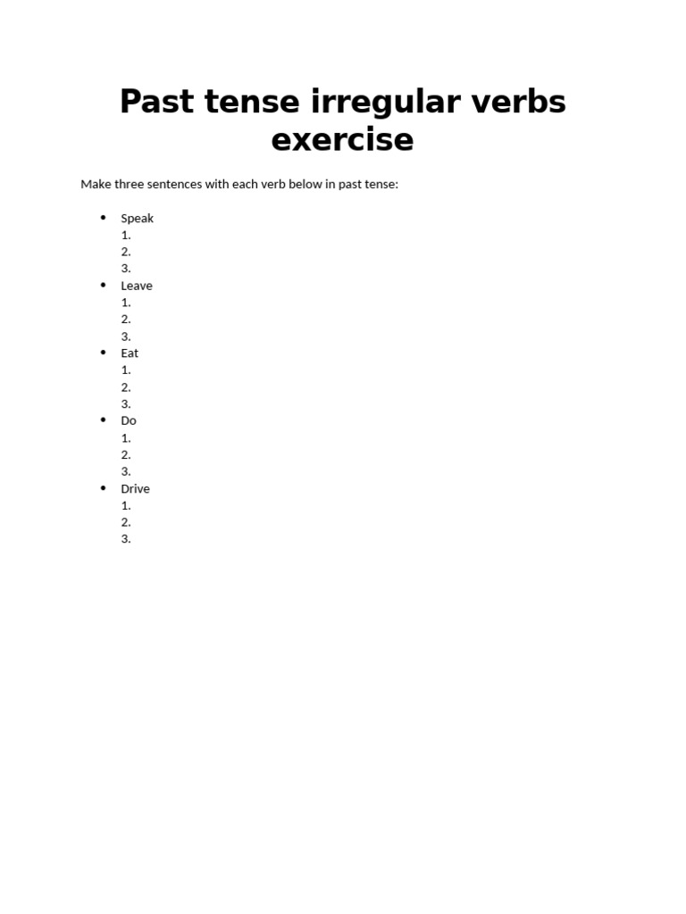 Past Tense Irregular Verbs Exercise | PDF
