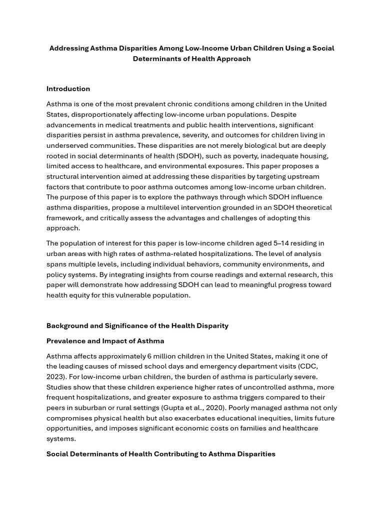 Addressing Asthma Disparities Among Low-Income Urban Children Using A ...