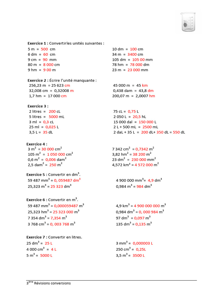 Exercices Conversions Corrections | PDF