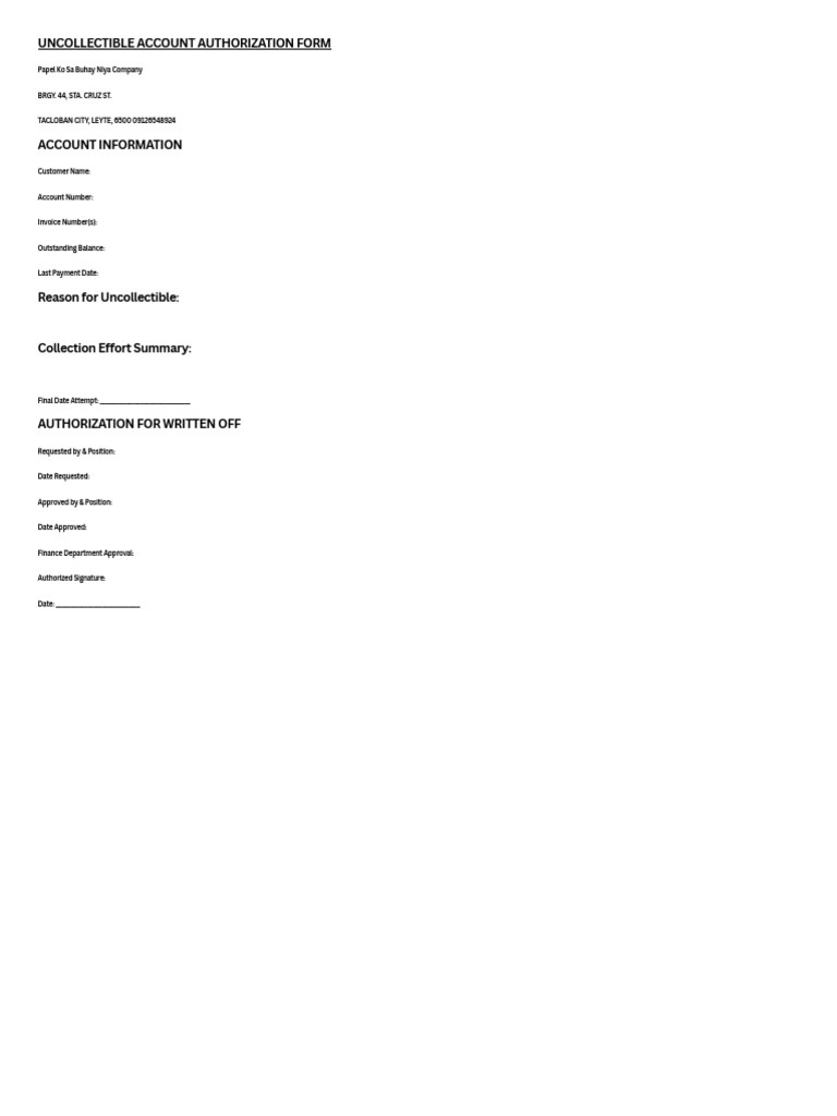 Uncollectible Account Authorization Form 20250225 195140 0000 | PDF