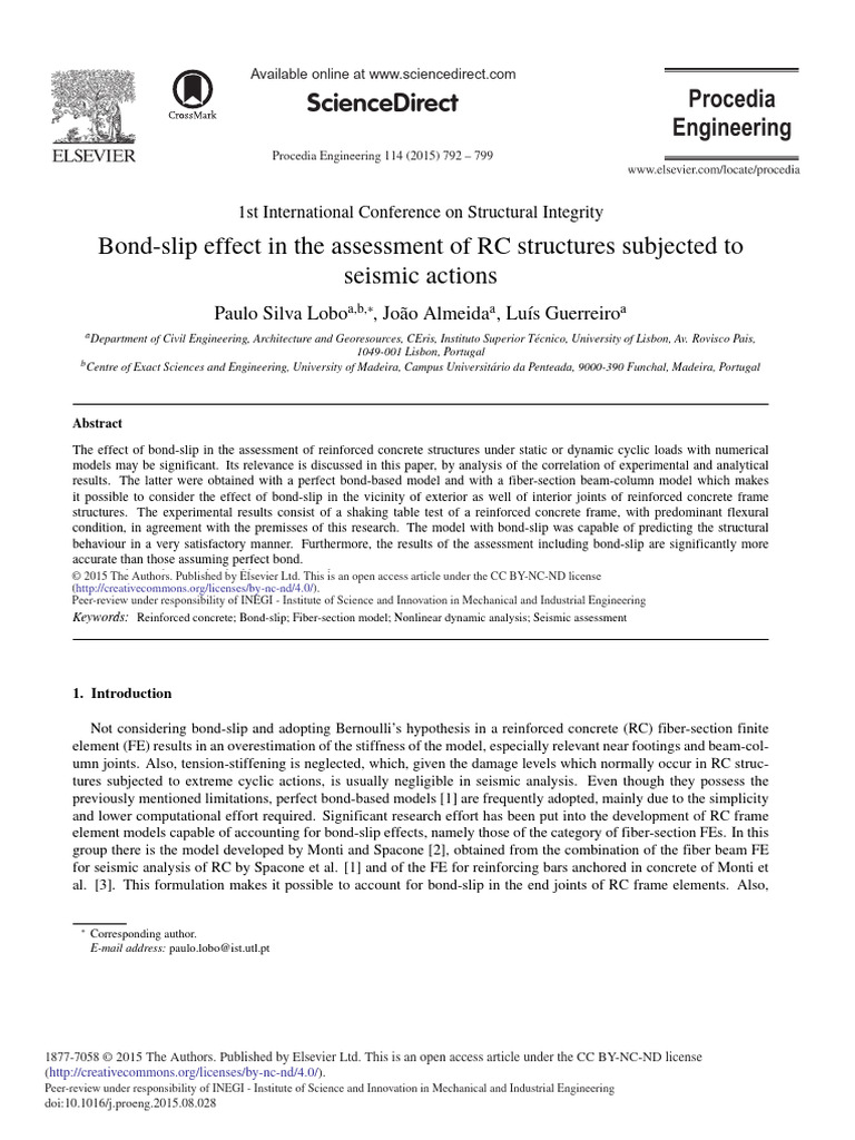 Bond Slip Effect in The Assessment of RC Structures Subje 2015 Procedia Engi | PDF | Stress ...