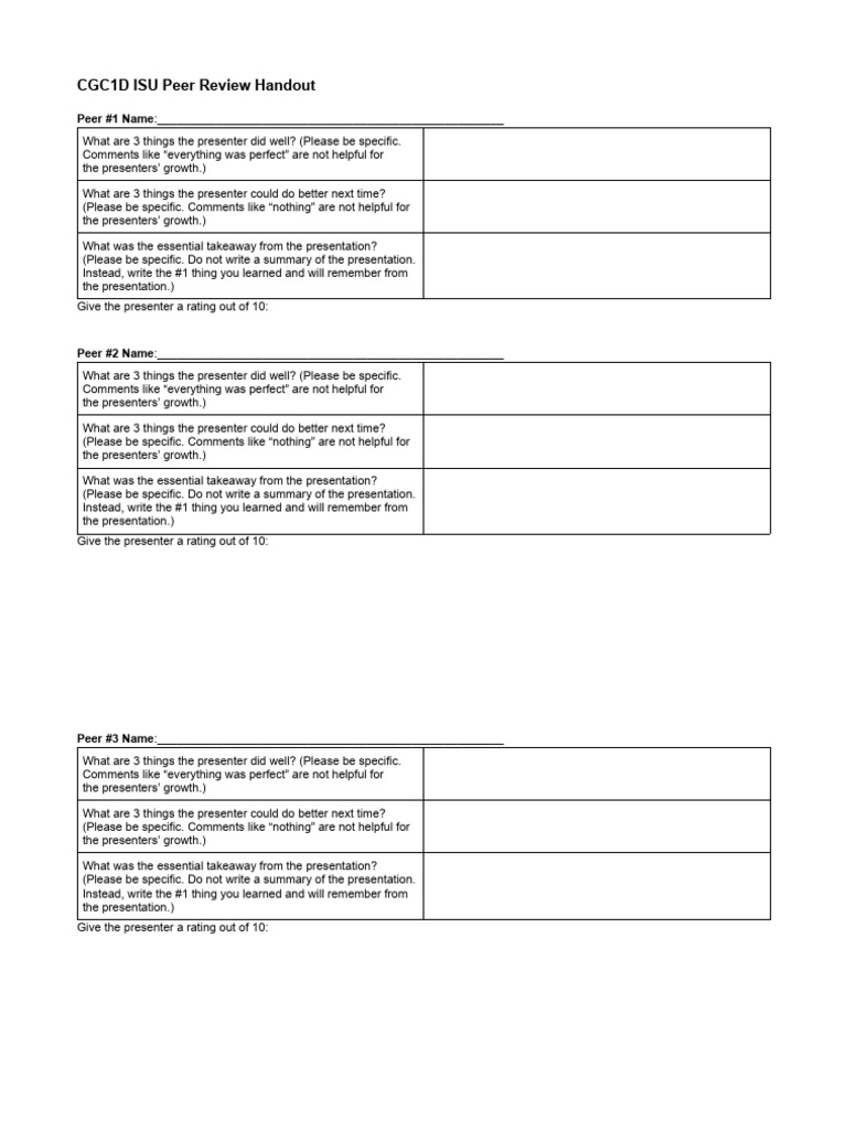 Peer Review Feedback Template | PDF